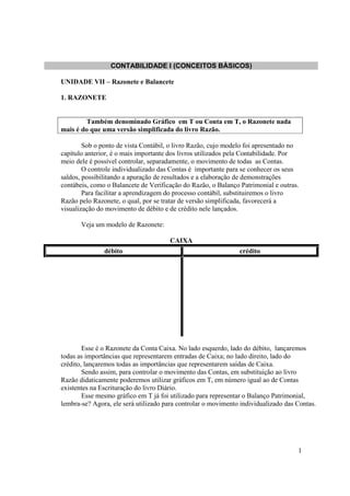 Contabilidade i 07 - unidade vii – razonete e balancete | PDF