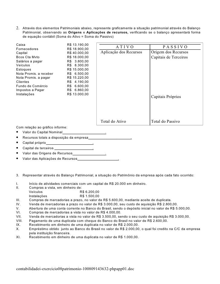 Contabilidade i exercicio 08 patrimonio Contabilidade i exercicio 08 patrimonio