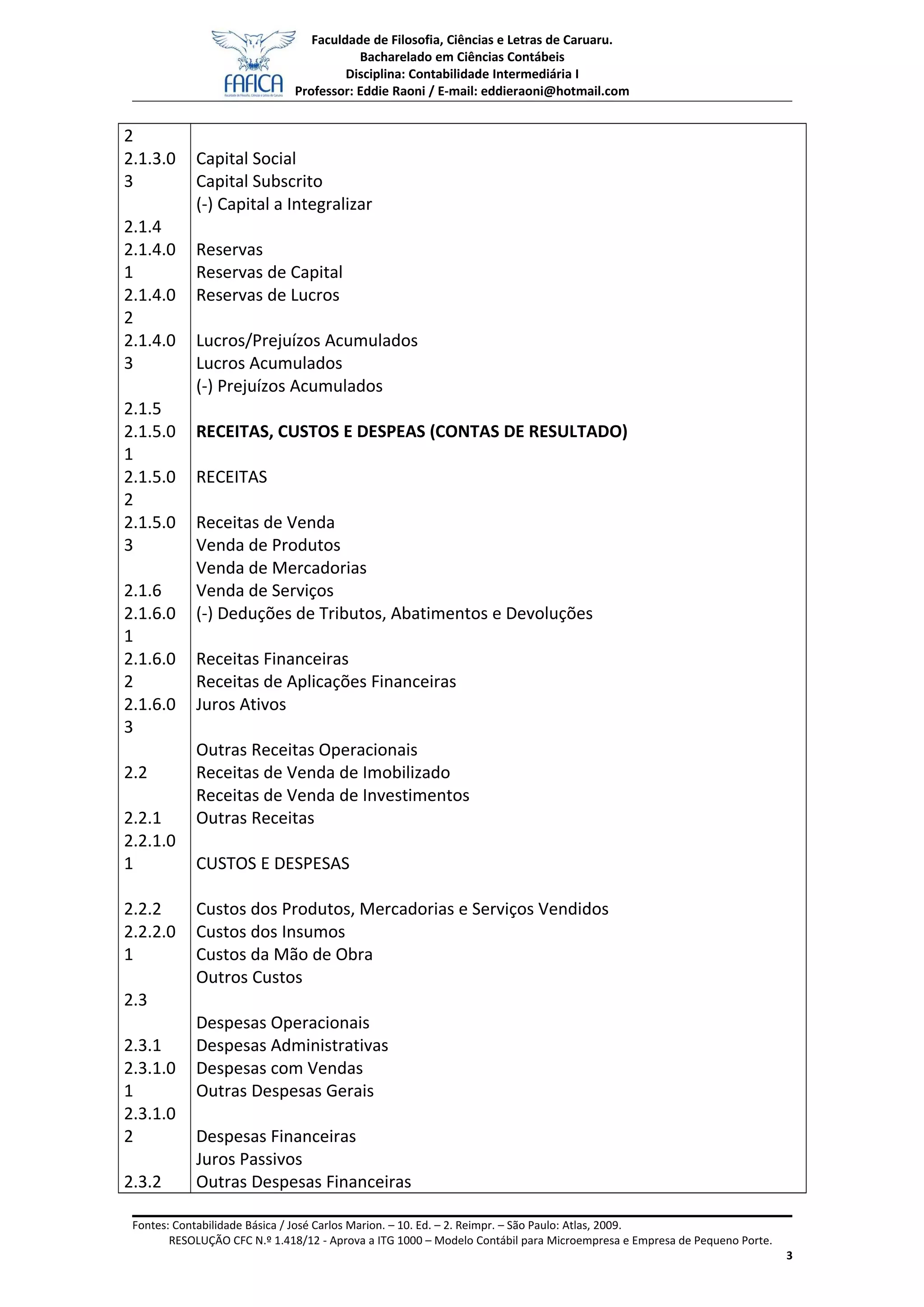 Contabilidade intermediária i aula 5 - plano de contas | PDF