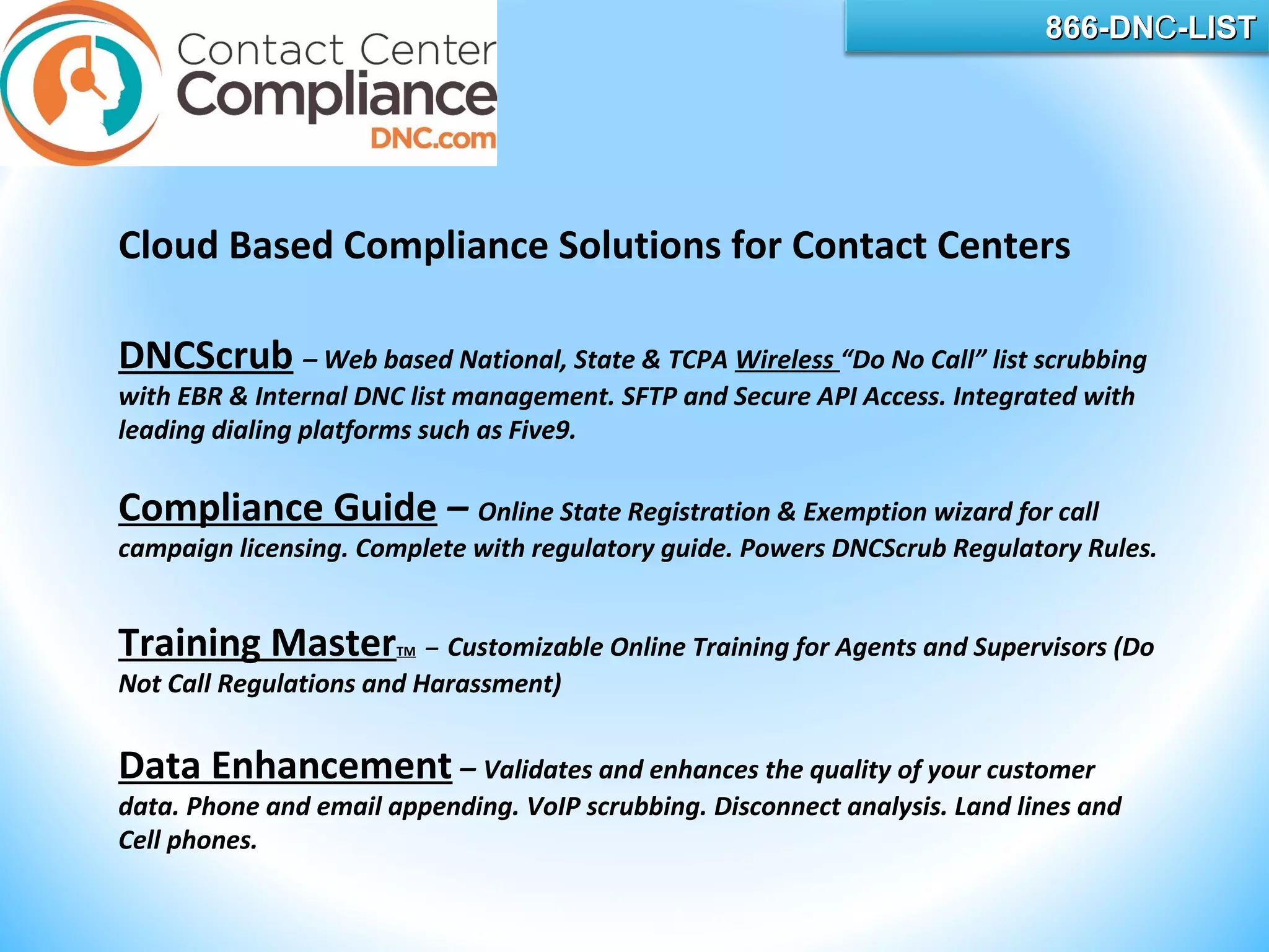 Contact Center Compliance TCPA Solution Overview | PPT