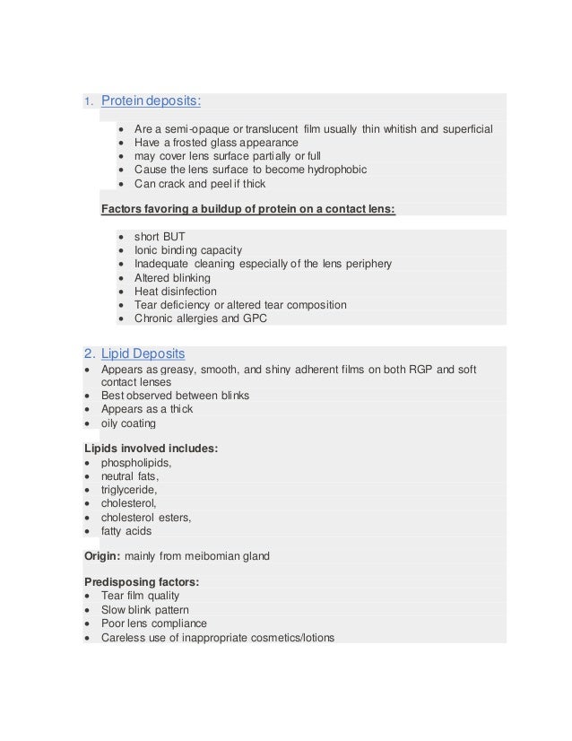 Contact Lens Deposits, Contact lens Aftercare, Overview of care and ...