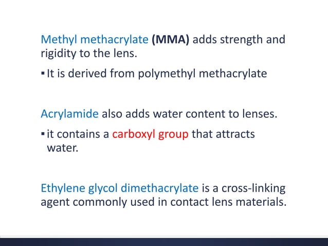 Contact lens materials and solutions | PPTX | Chemistry | Science