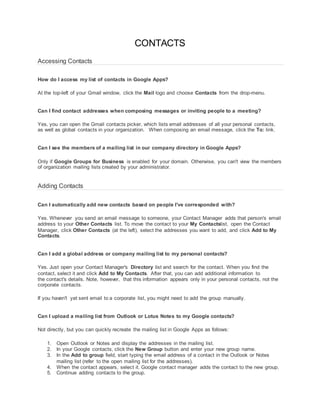 GOOGLE CONTACTS - FAQ | PDF