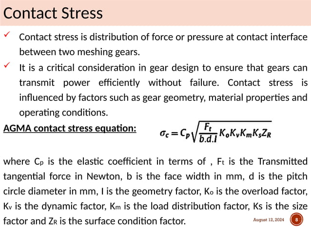 contact stress analysis in gear ( spur gear ) | PPTX | Physics | Science