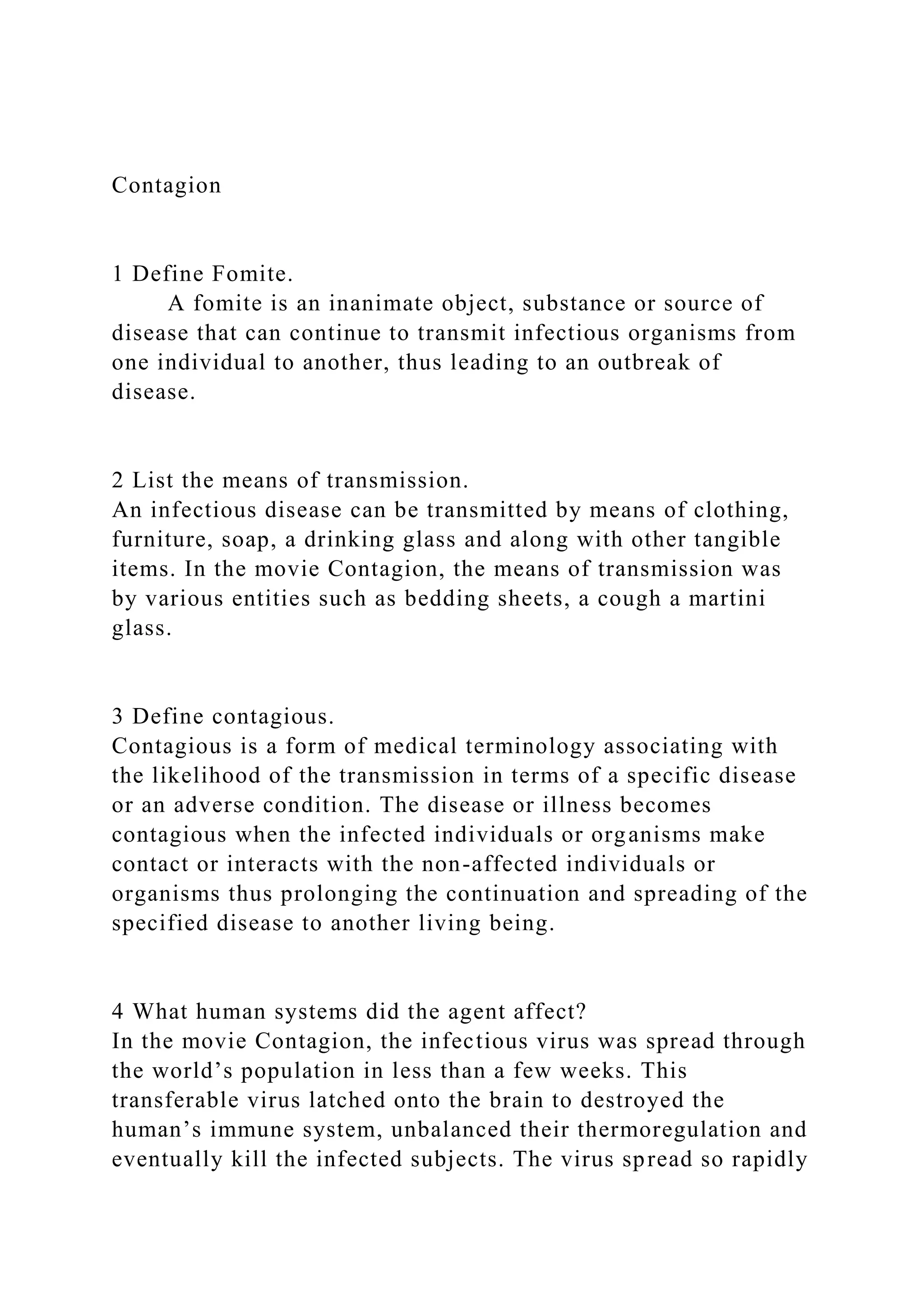 Contagion 1 Define Fomite.A fomite is an inanimate object.docx