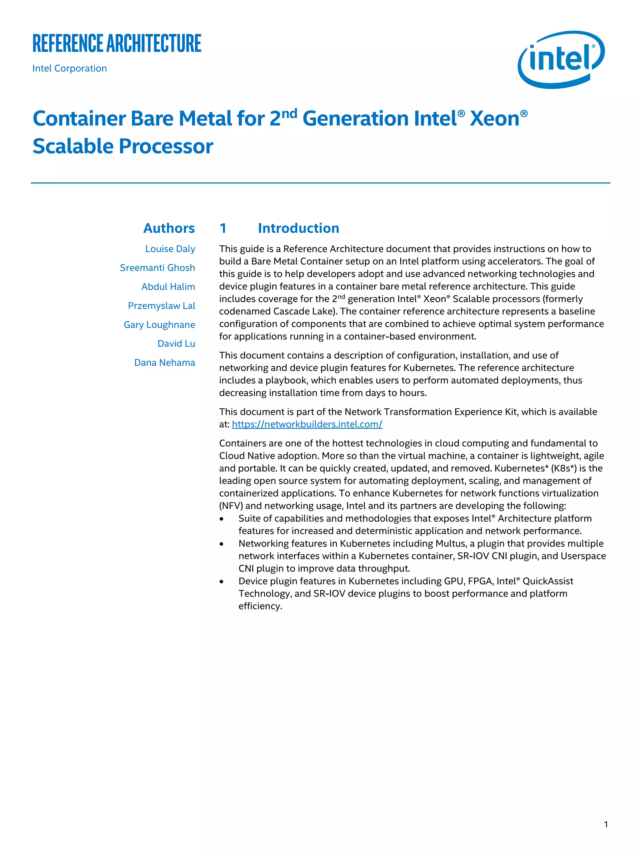 Container Bare Metal for 2nd Generation Intel® Xeon® Scalable Processor ...