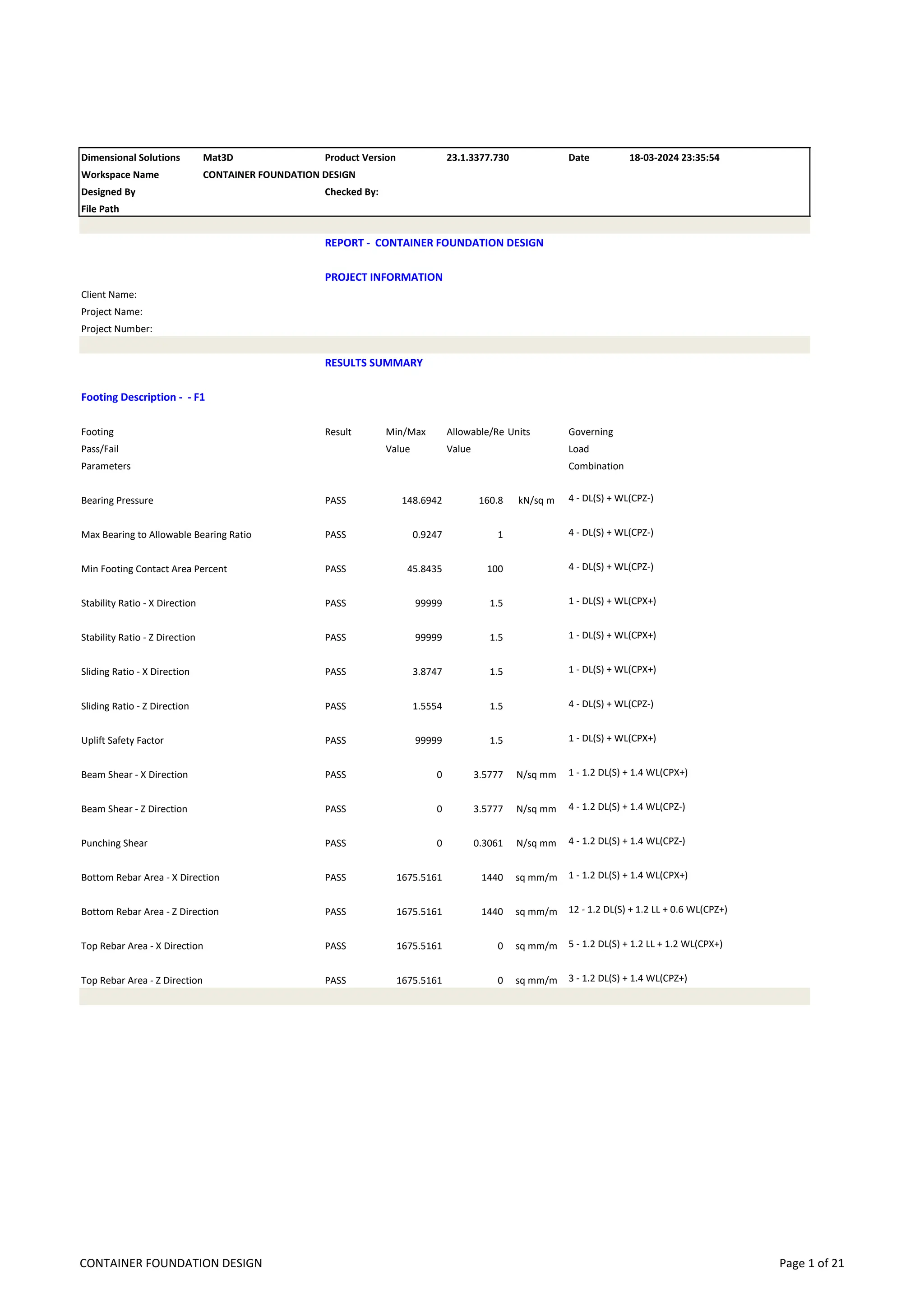 This calculation report is relevant to the structural analysis and ...