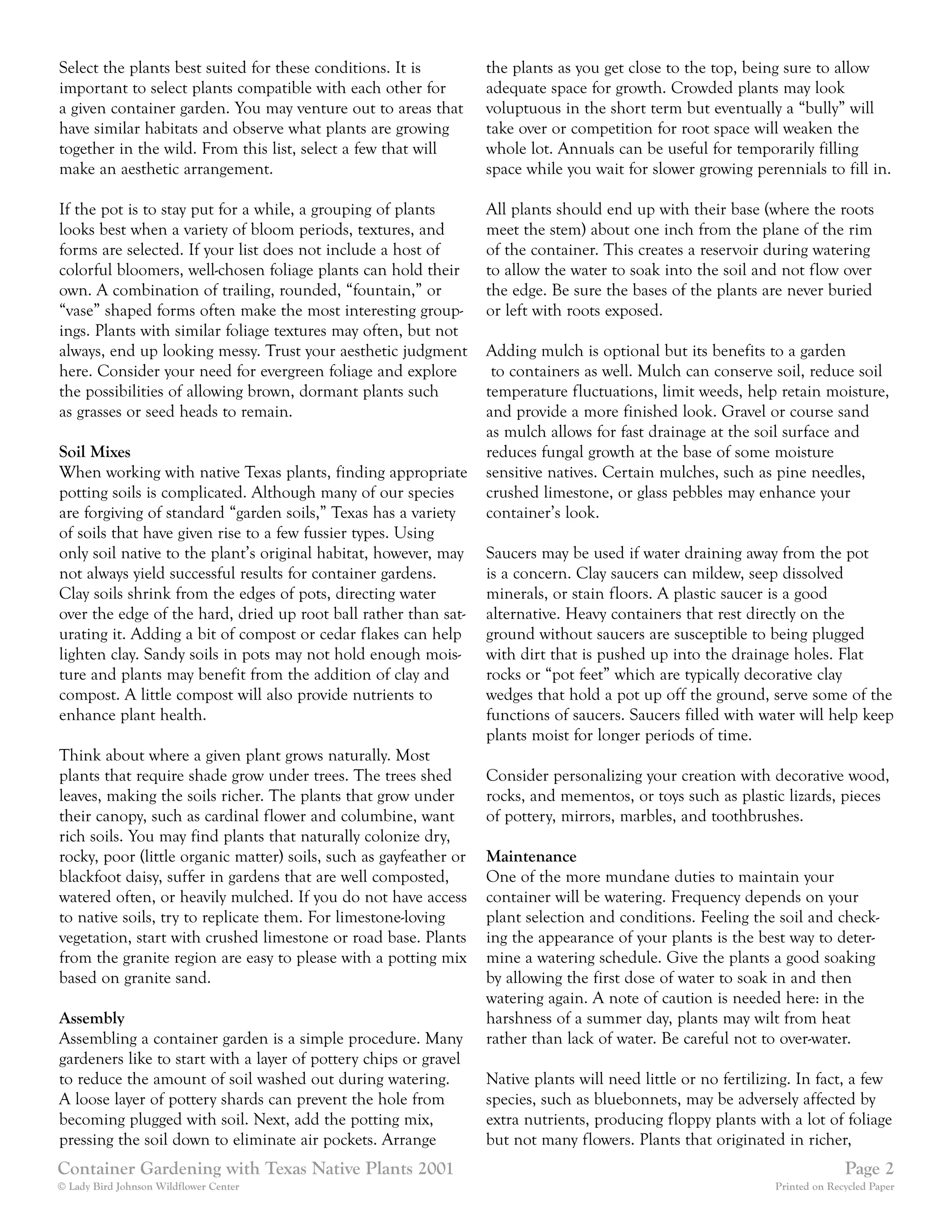 Gardening with Native Plants - Texas Native Plants Container Gardening ...