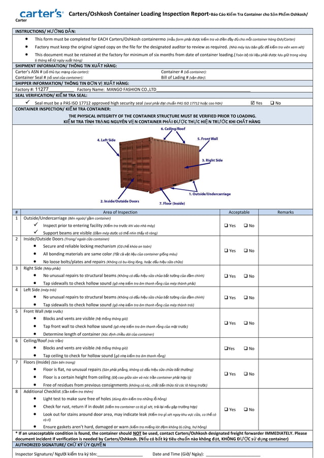 Carter's Container Inspection | DOC