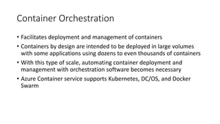Containerization in microsoft azure | PPTX | Operating Systems | Computer Software and Applications