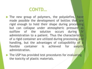 Containers and closures for parenteral preparations | PPTX