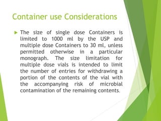 Containers and closures for parenteral preparations | PPTX
