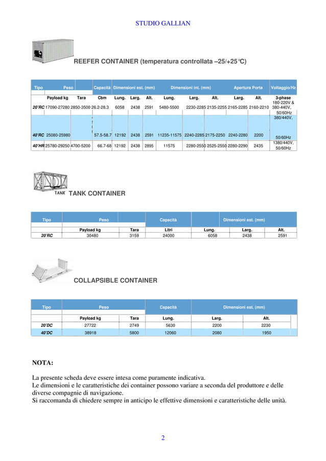 CONTAINER SPECIFICATION SG | PDF