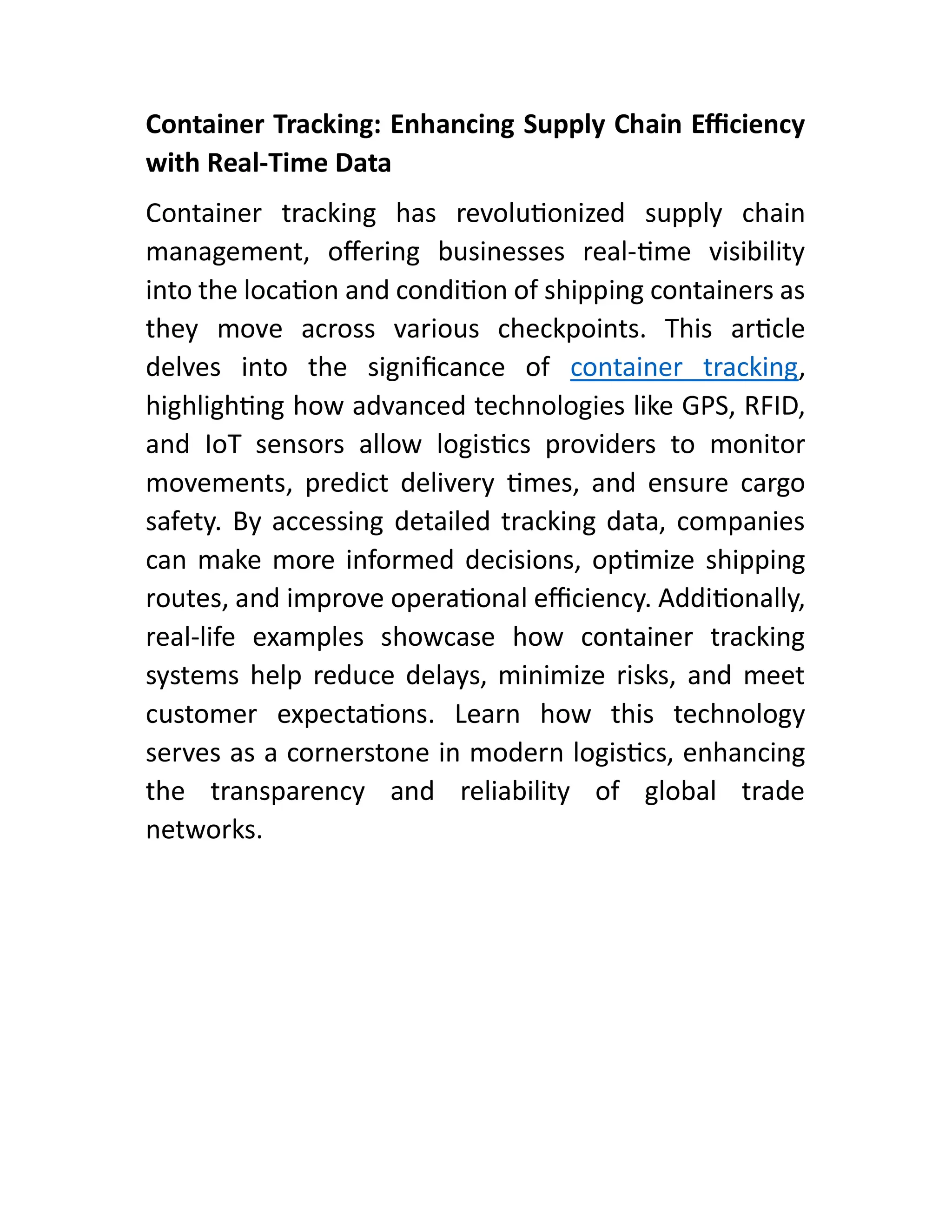 Container Tracking: Enhancing Supply Chain Efficiency with Real-Time Data | PDF | Free Download