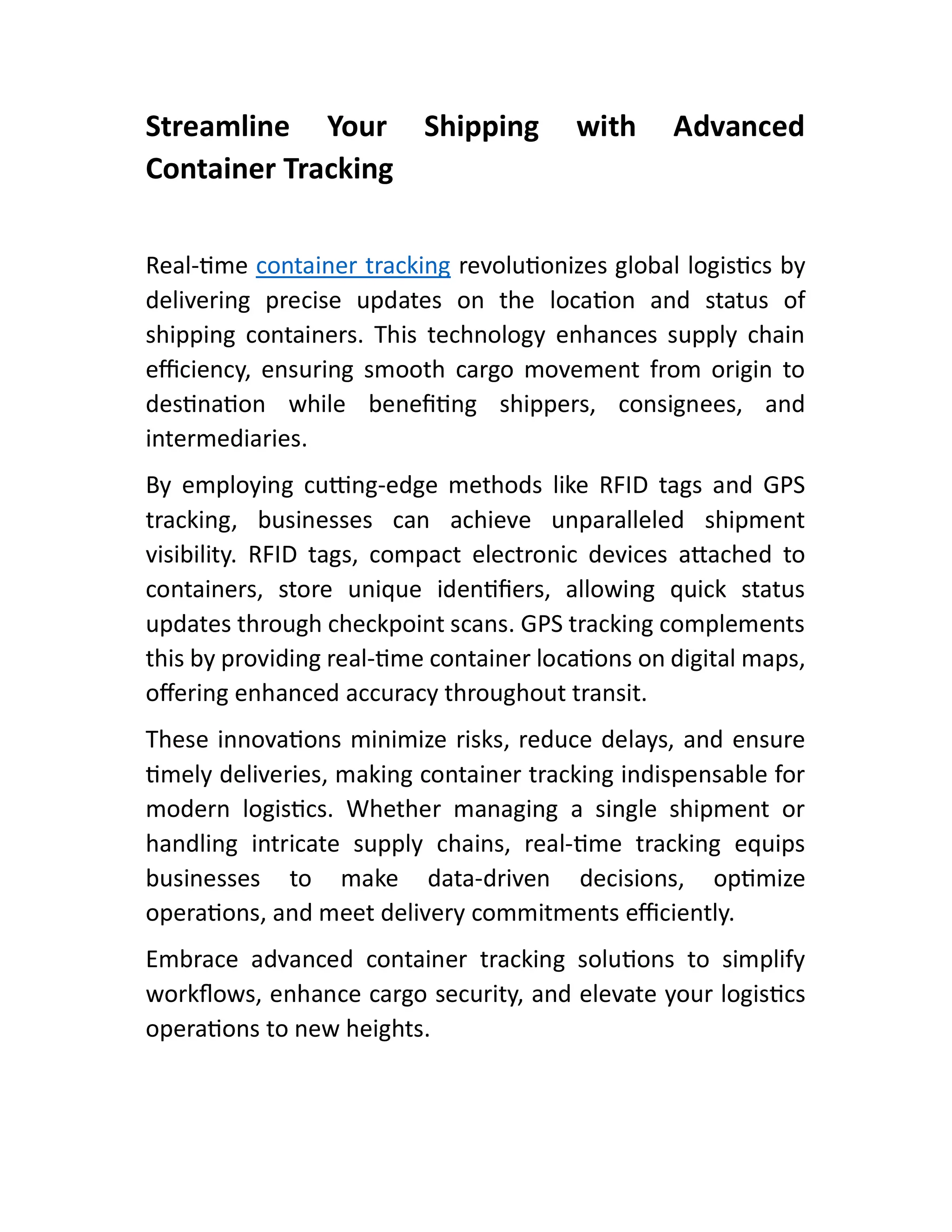 Streamline Your Shipping with Advanced Container Tracking | PDF