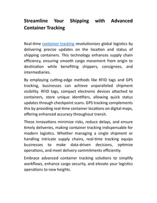 Streamline Your Shipping with Advanced Container Tracking | PDF