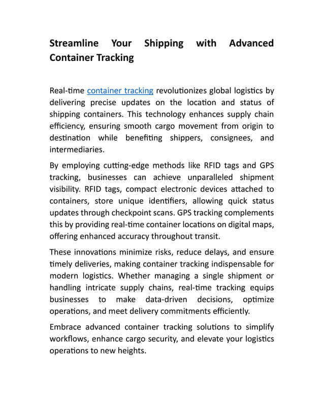 Streamline Your Shipping with Advanced Container Tracking | PDF