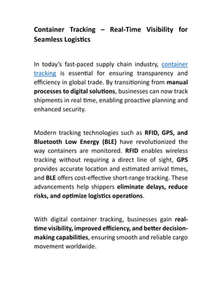 Container Tracking – Real-Time Visibility for Seamless Logistics | PDF