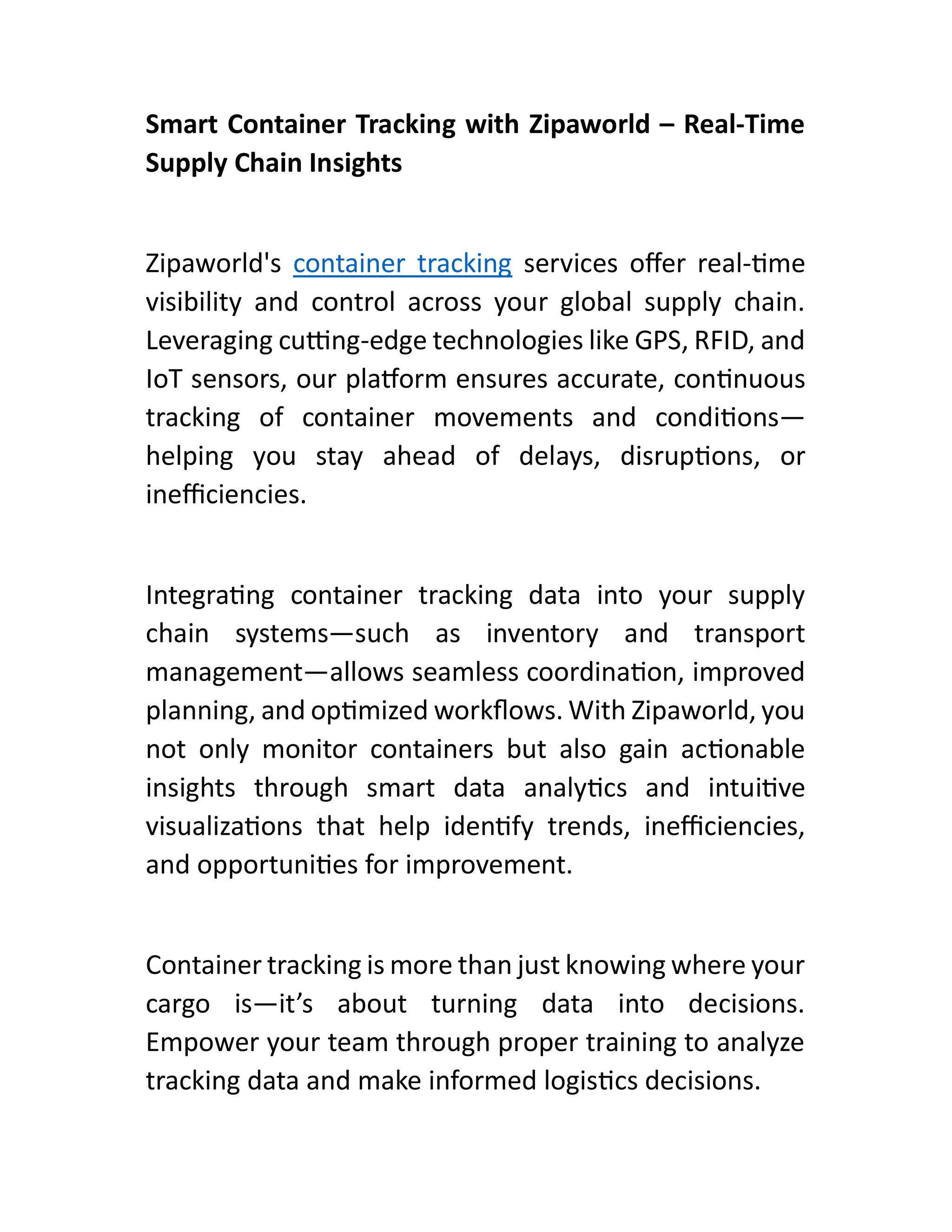 Smart Container Tracking with Zipaworld – Real-Time Supply Chain Insights | PDF