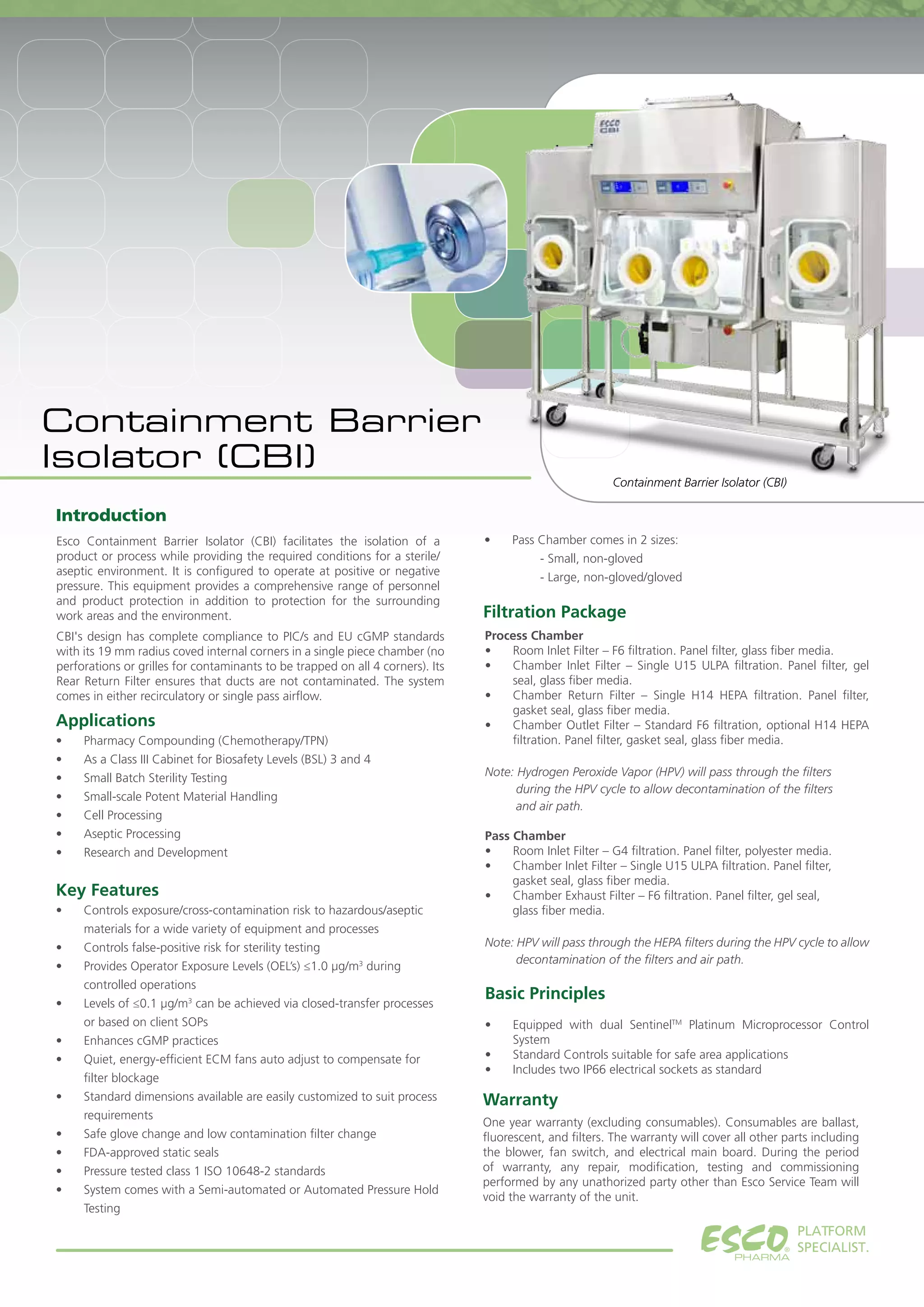 Containment Barrier Isolator (CBI) | PDF