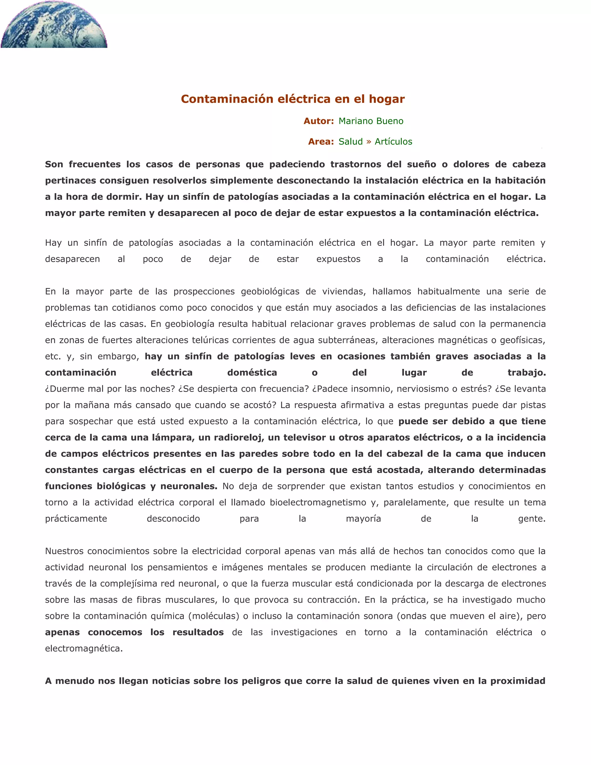 Contaminación eléctrica en el hogar | PDF