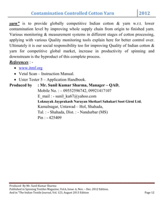 Contamination Controlled Cotton & Yarn | PDF