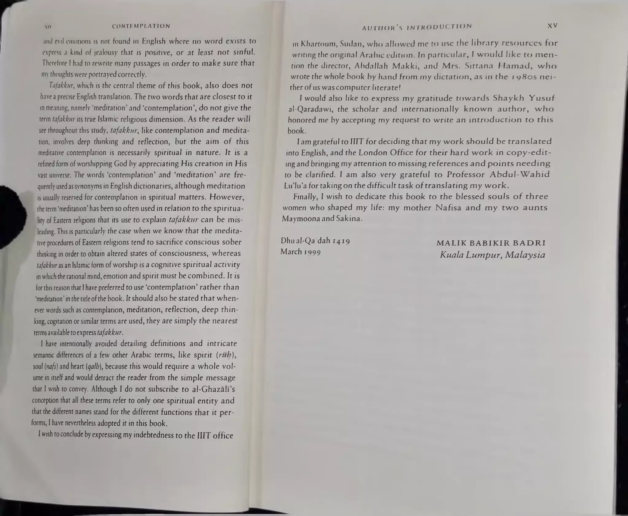 Contemplation an islamic psychospiritual study by malik badri | PDF