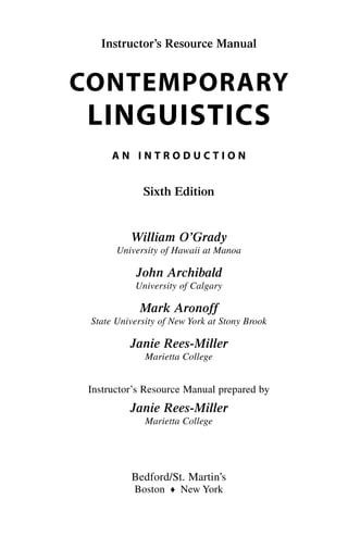 Contemporary Linguistics 6th Edition OGrady Solutions Manual | PDF