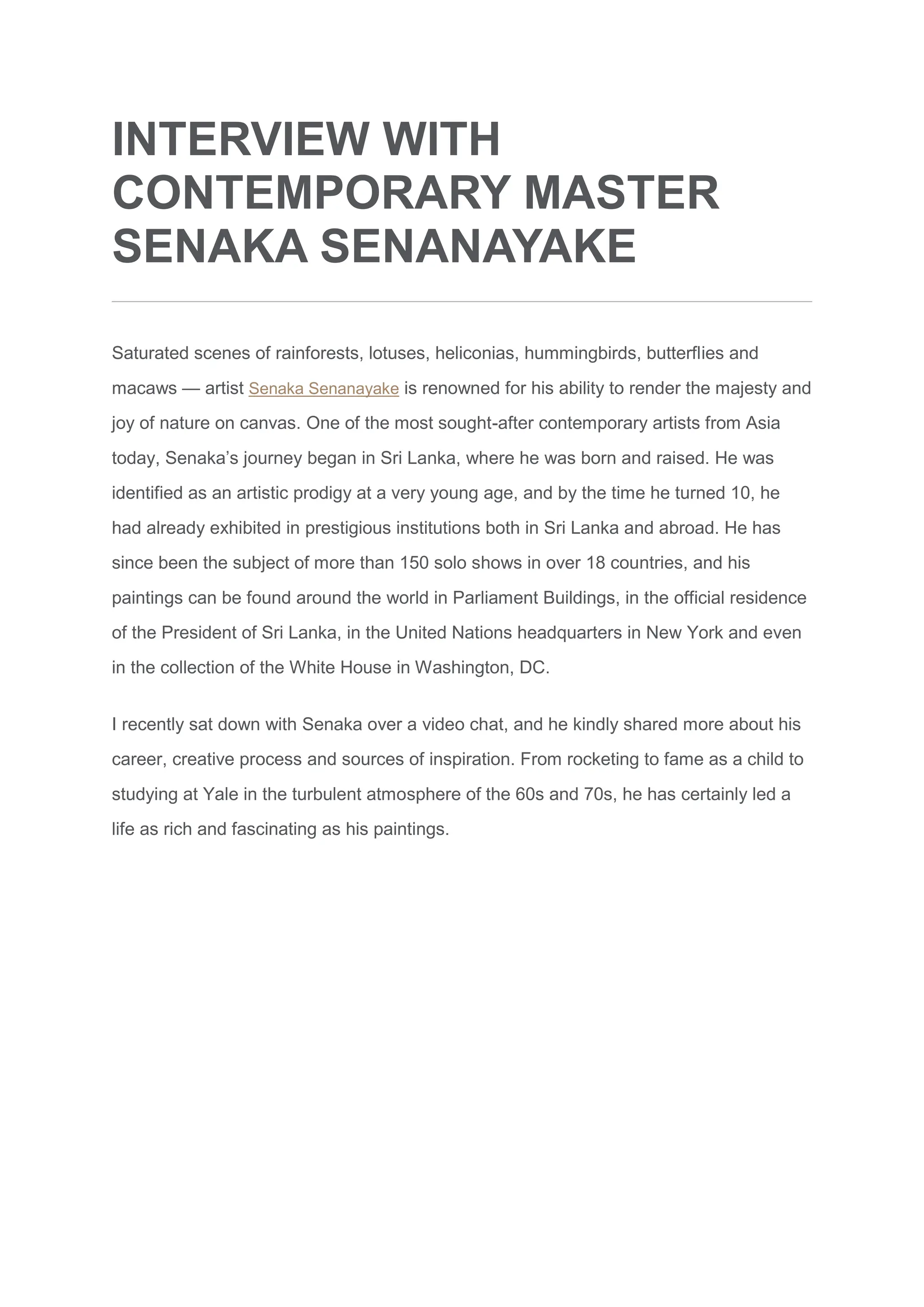 Laasya Art Gallery: Contemporary Artist Senaka Senanayake Talks ...
