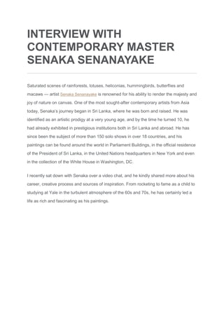 Laasya Art Gallery: Contemporary Artist Senaka Senanayake Talks ...