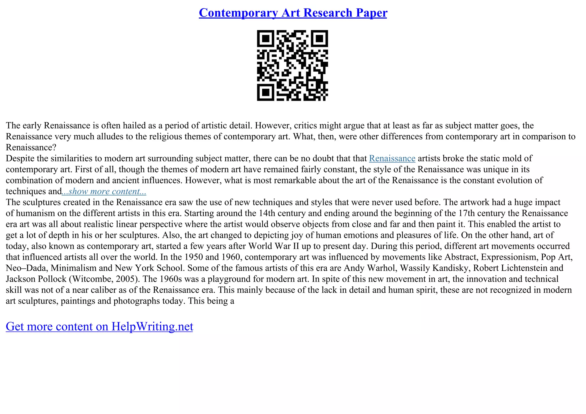 Contemporary Art Research Paper | PDF | Modern Art | Fine Art