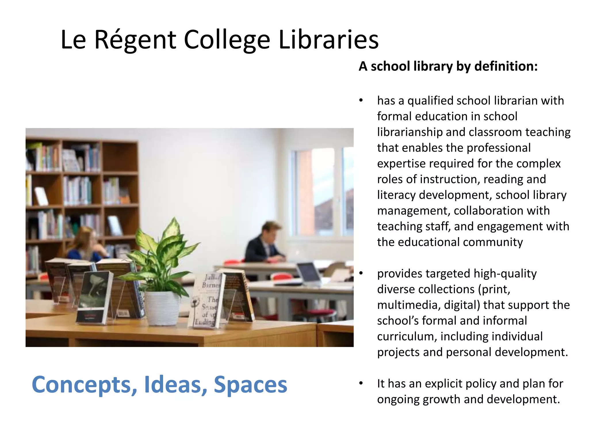 Contemporary college library design concepts presentation | PPT