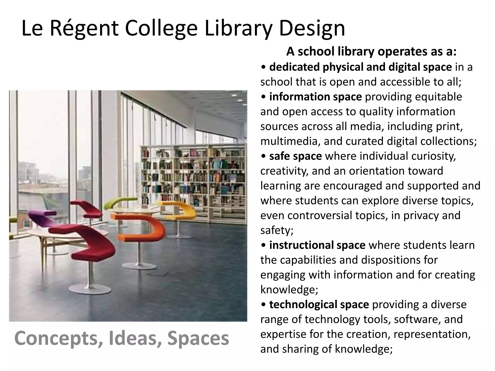 Contemporary college library design concepts presentation | PPT