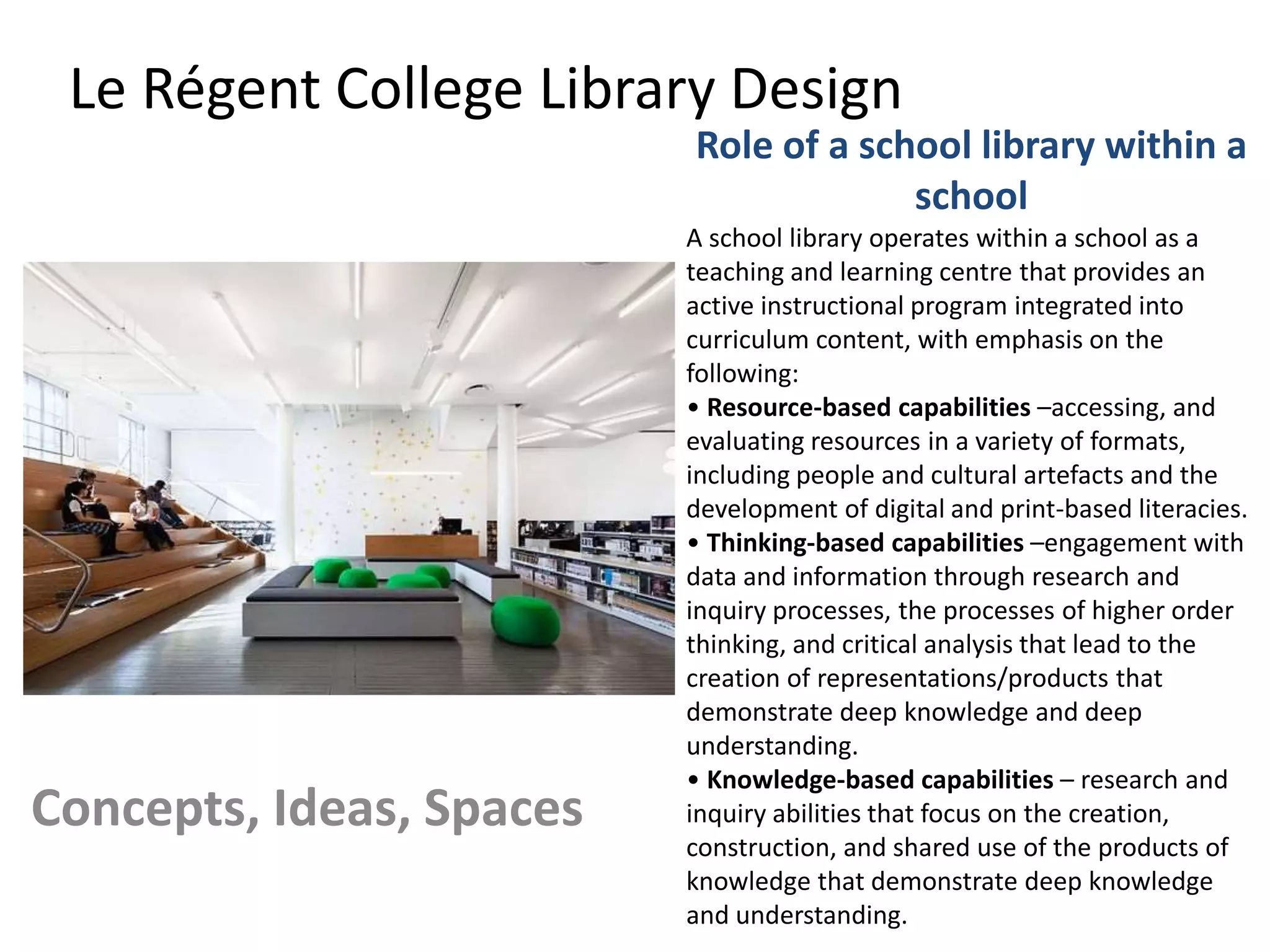 Contemporary college library design concepts presentation | PPT