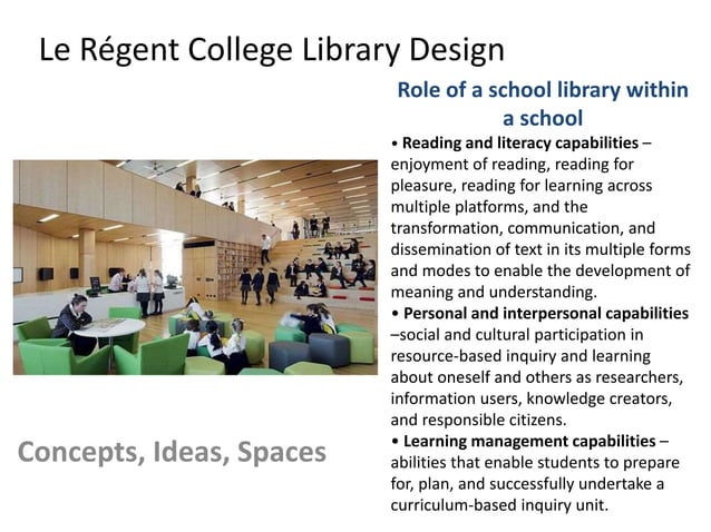 Contemporary college library design concepts presentation | PPT