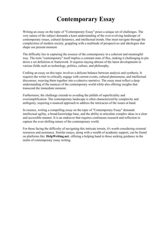 Contemporary Essay. Cleveland Institute of Art | PDF