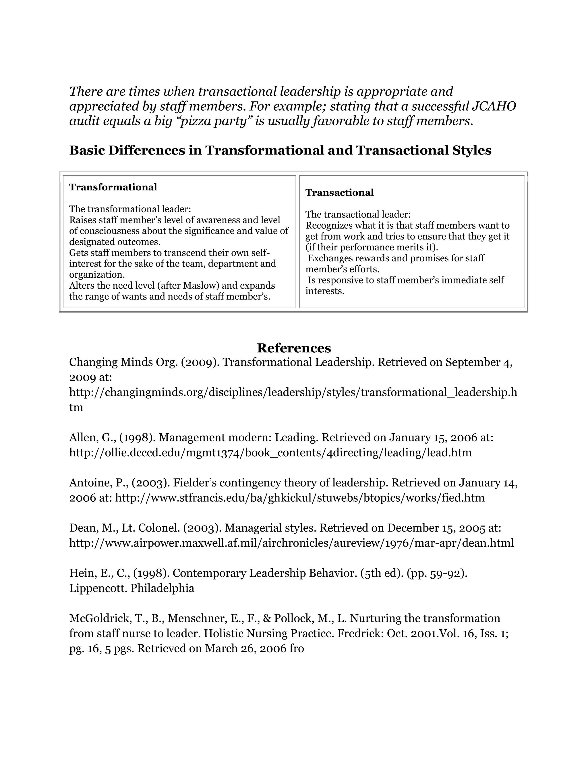 Contemporary leadership styles | DOCX