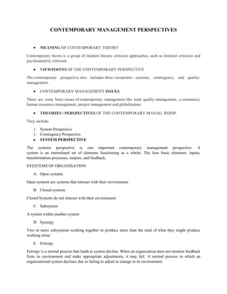 CONTEMPORARY MANAGEMENT PERSPECTIVES.docx | Business | Business and Finance