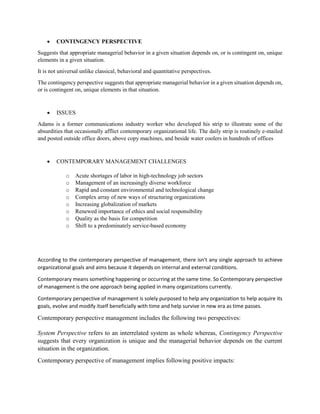 CONTEMPORARY MANAGEMENT PERSPECTIVES.docx | Business | Business and Finance