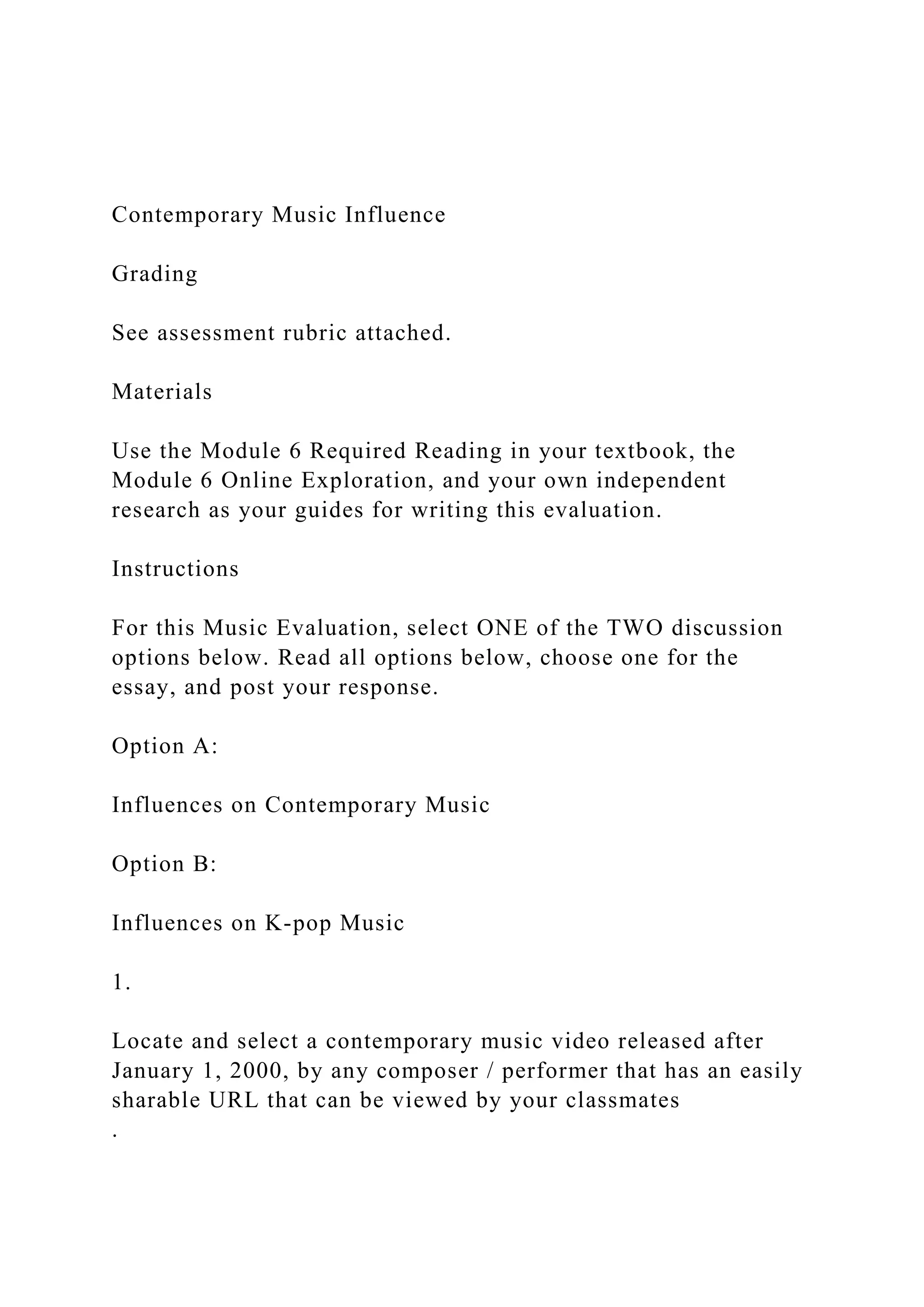 Contemporary Music InfluenceGradingSee assessment rubric.docx