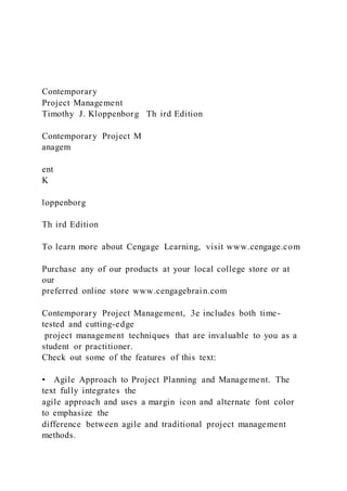 ContemporaryProject ManagementTimothy J. Kloppenborg Th i | PDF