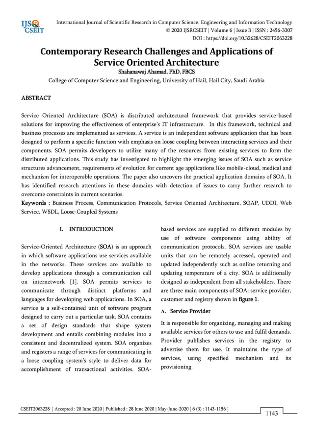Contemporary Research Challenges And Applications Of Service Oriented Architecture Pdf