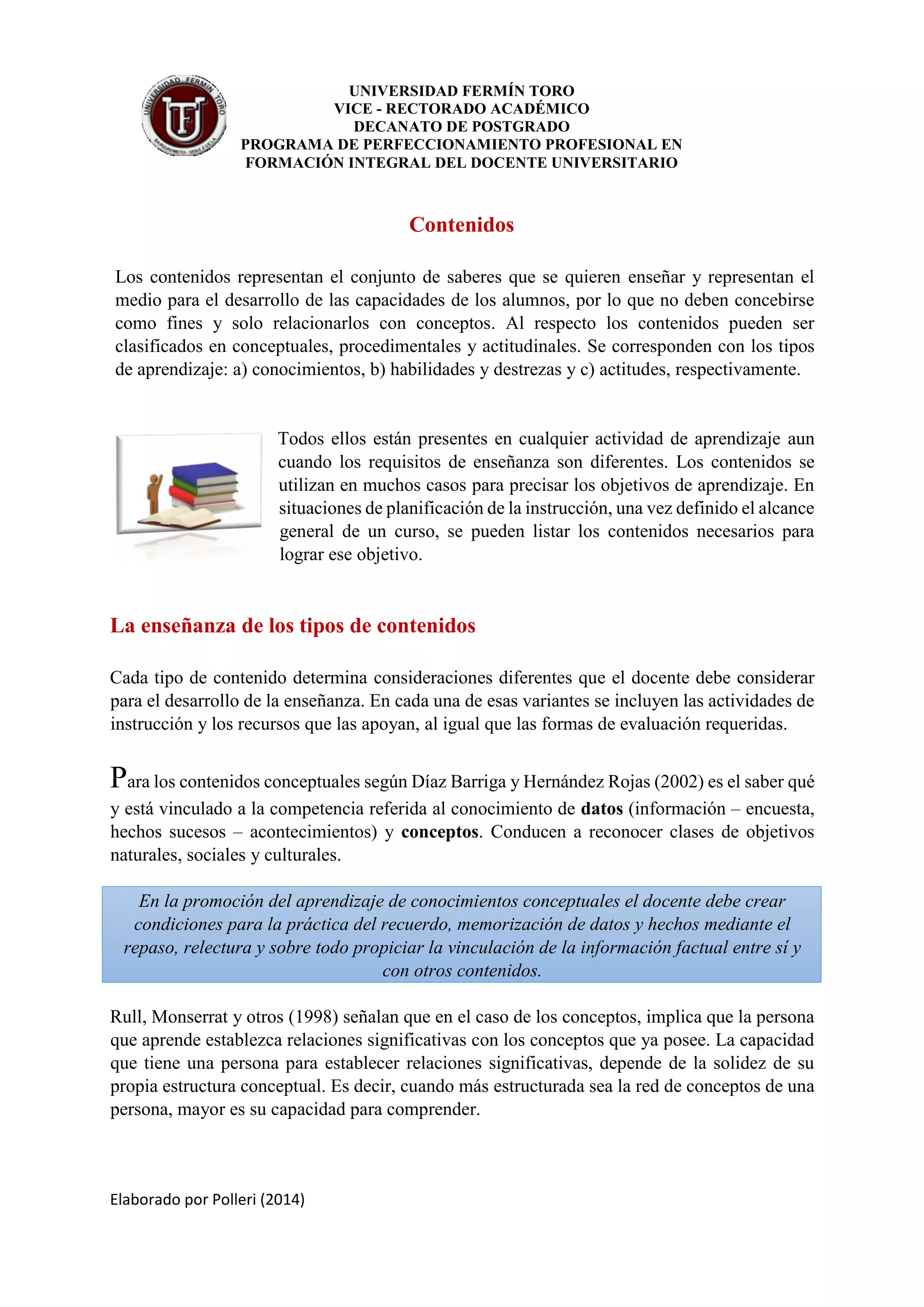 Contenidos conceptuales, procedimentales y actitudinales | PDF