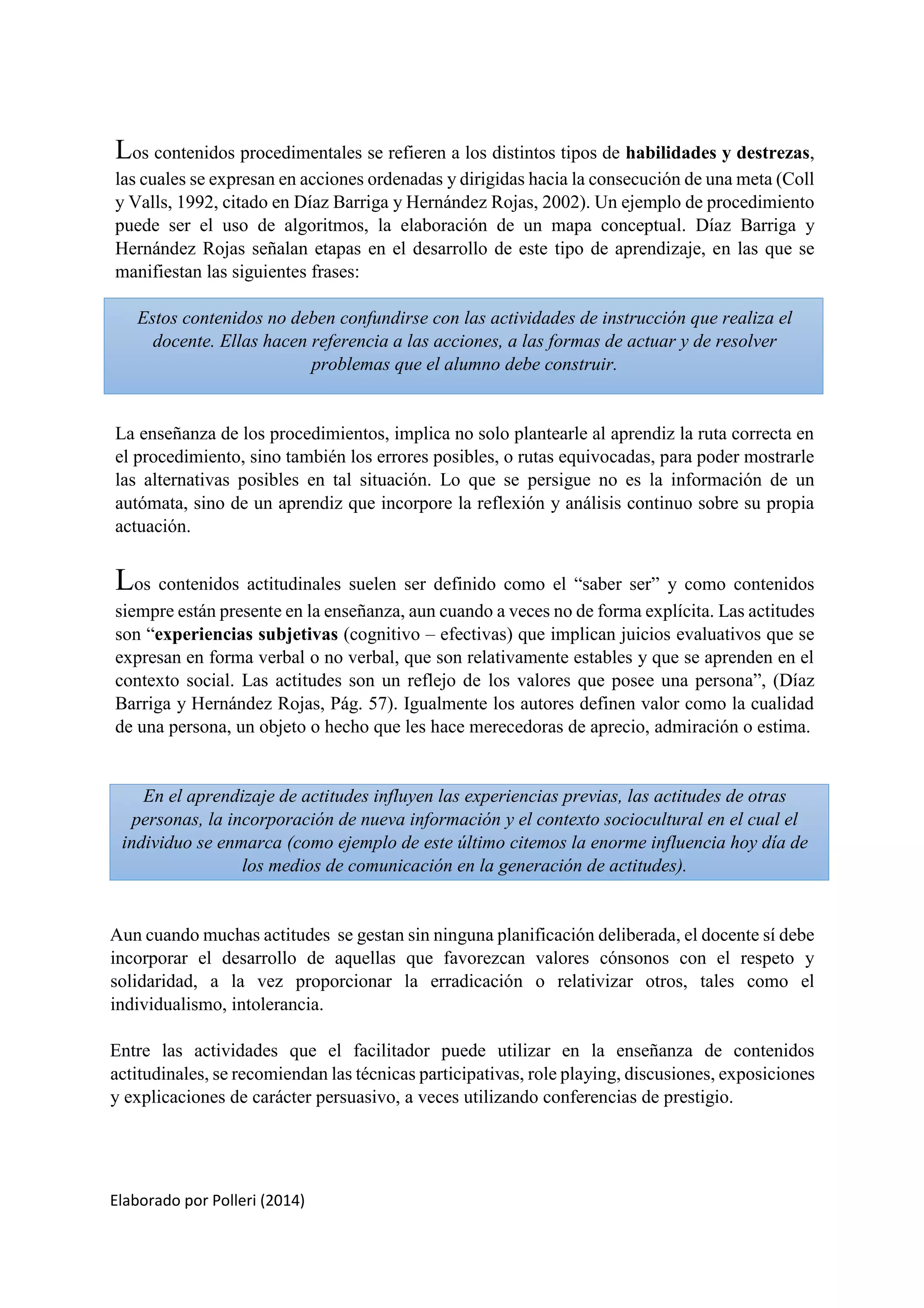 Contenidos conceptuales, procedimentales y actitudinales | PDF