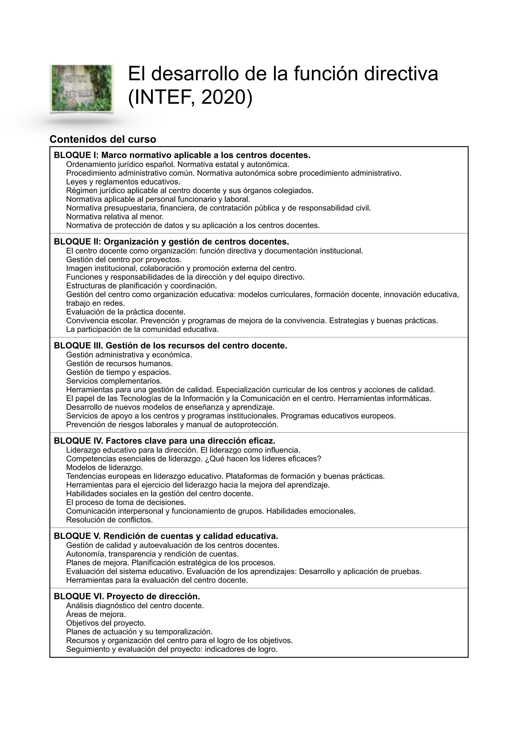 Contenidos El Desarrollo De La Función Directiva Intef 2020 Pdf