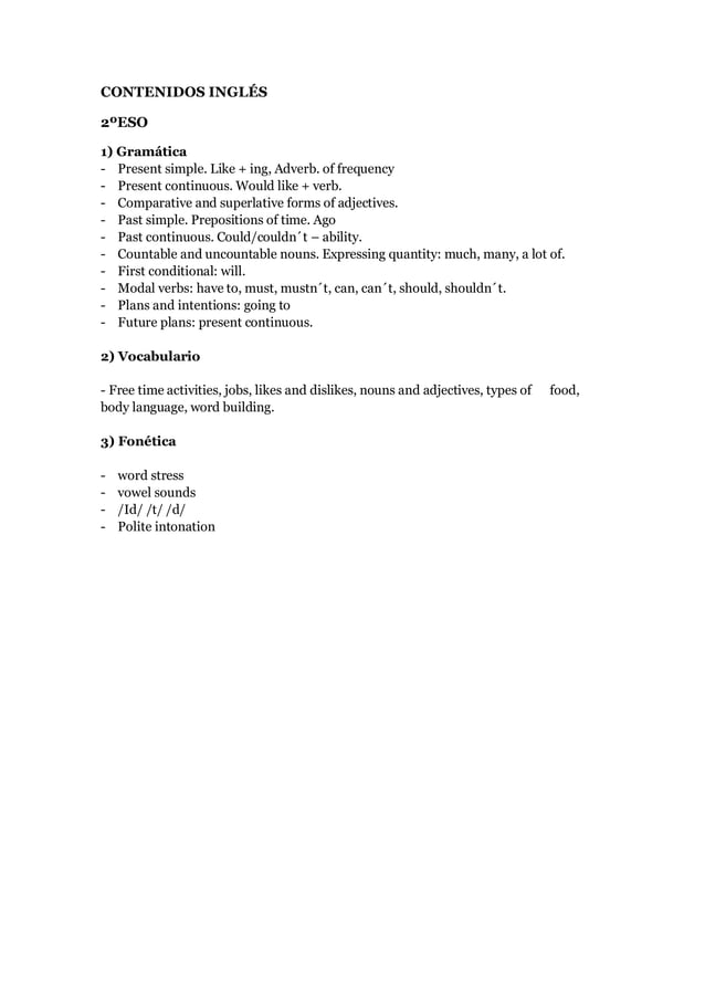 Contenidos inglés 2 eso | PDF
