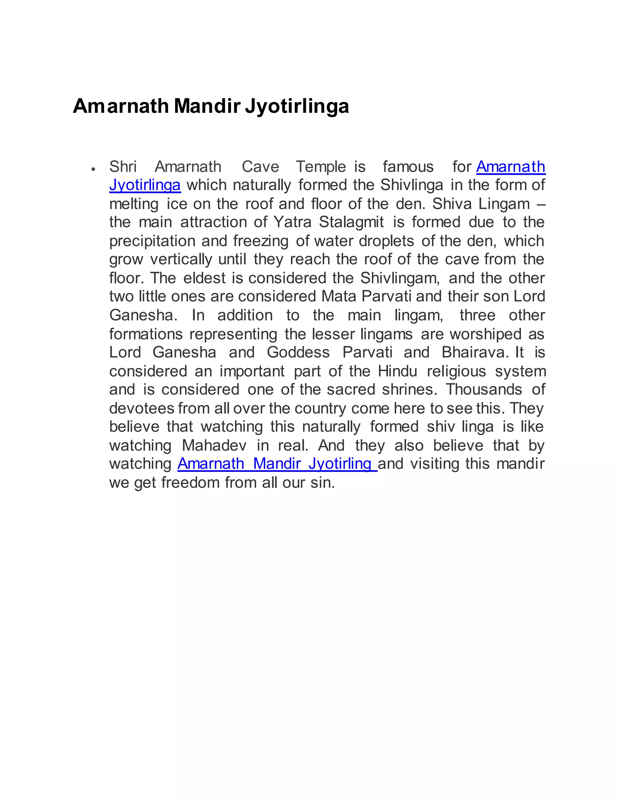 Amarnath Mandir | DOCX | Hinduism | Religion & Spirituality