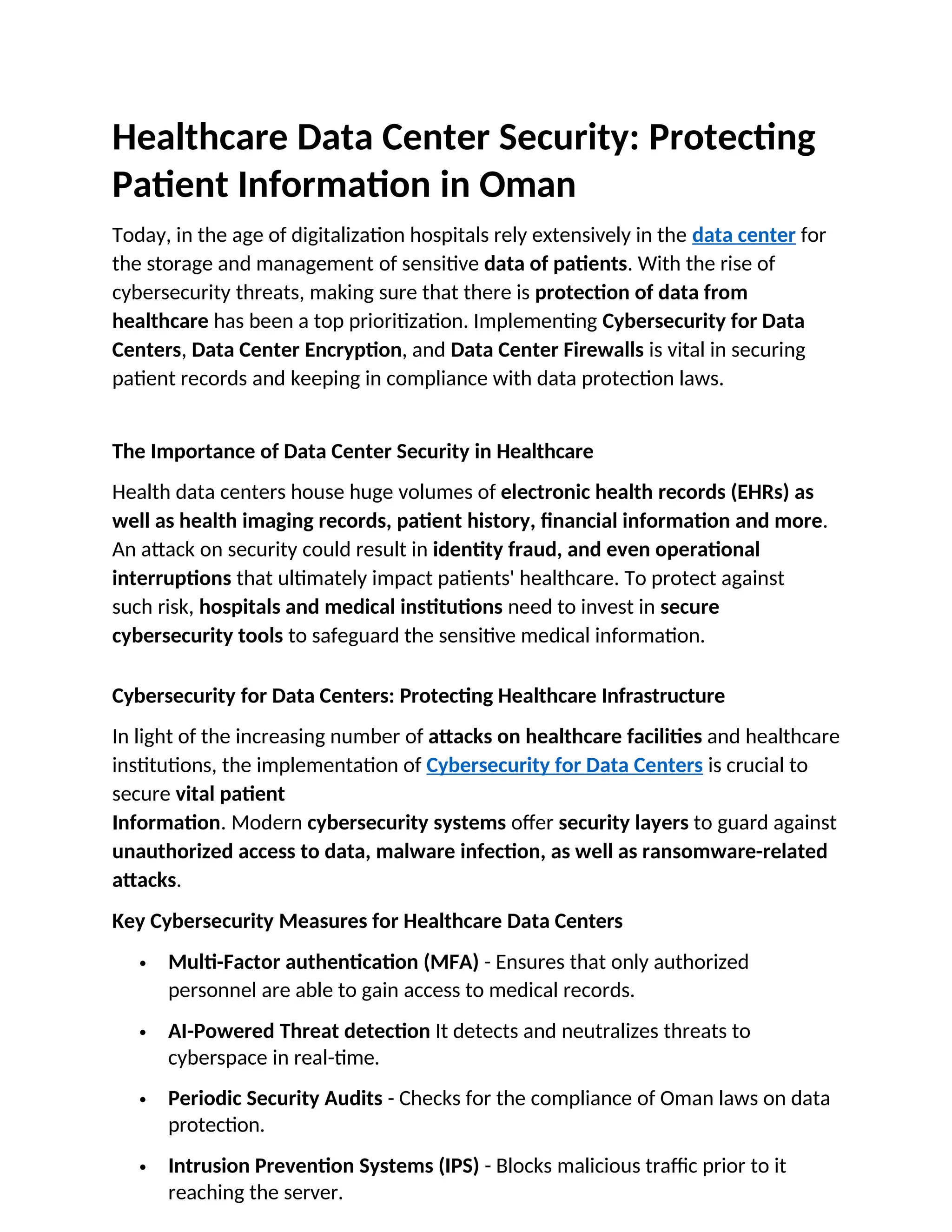 Healthcare Data Center Security: Protecting Patient Information in Oman ...