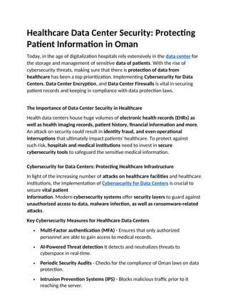 Healthcare Data Center Security: Protecting Patient Information in Oman | PDF