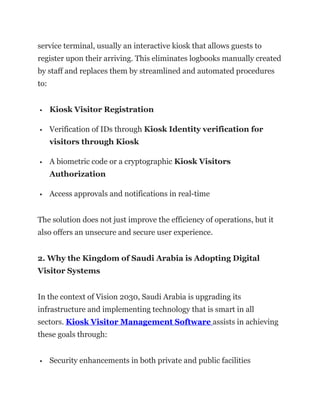 Save Time, Enhance Experience: Kiosk Visitor Management in KSA | PDF